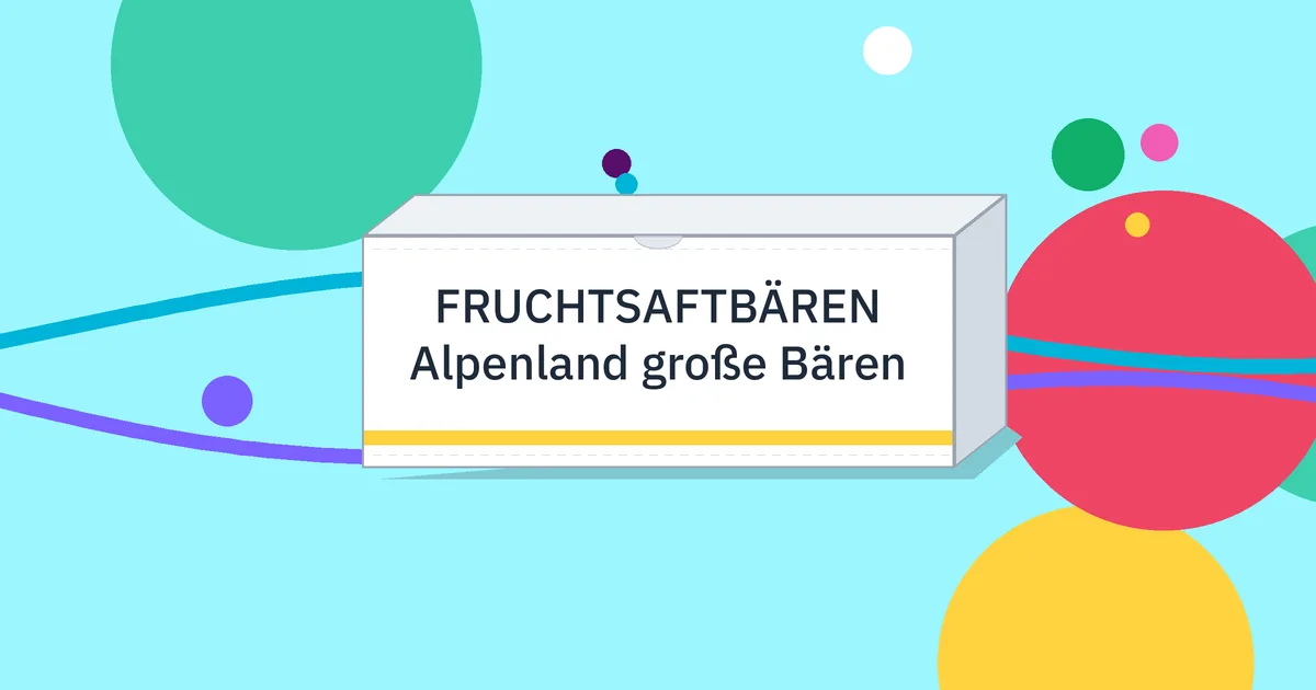 Symbolbild: Packung mit der Aufschrift FRUCHTSAFTBÄREN Alpenland große Bären (PZN 03703009) – Verfügbarkeit und Bezug in Apotheken in Frankfurt am Main