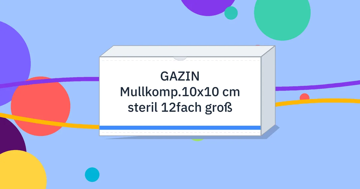 Symbolbild: Packung mit der Aufschrift GAZIN Mullkomp.10x10 cm steril 12fach groß (PZN 17434375) – Verfügbarkeit und Bezug in Apotheken in Frankfurt am Main