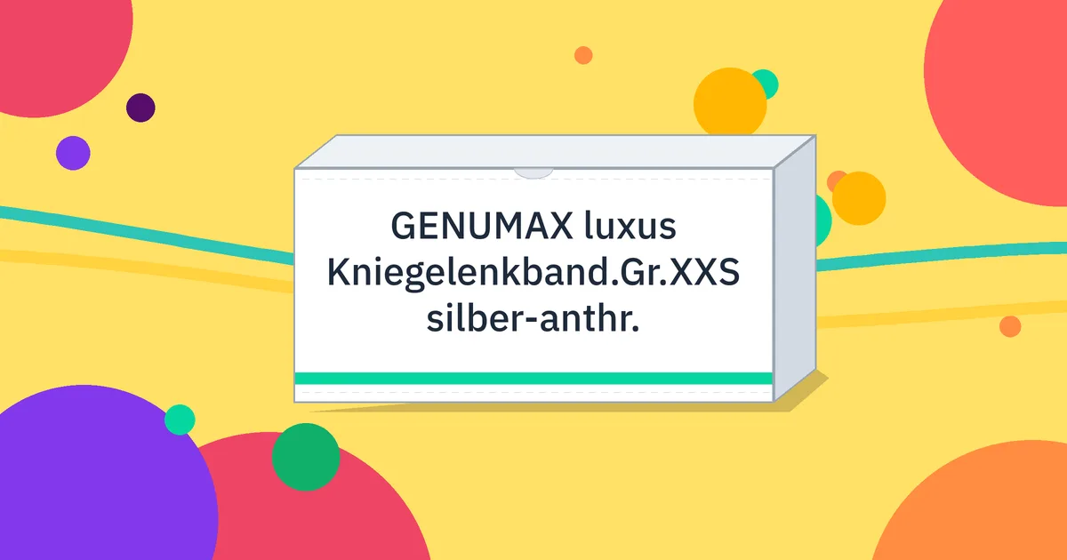 Symbolbild: Packung mit der Aufschrift GENUMAX luxus Kniegelenkband.Gr.XXS silber-anthr. (PZN 11097379) – Verfügbarkeit und Bezug in Apotheken in Frankfurt am Main