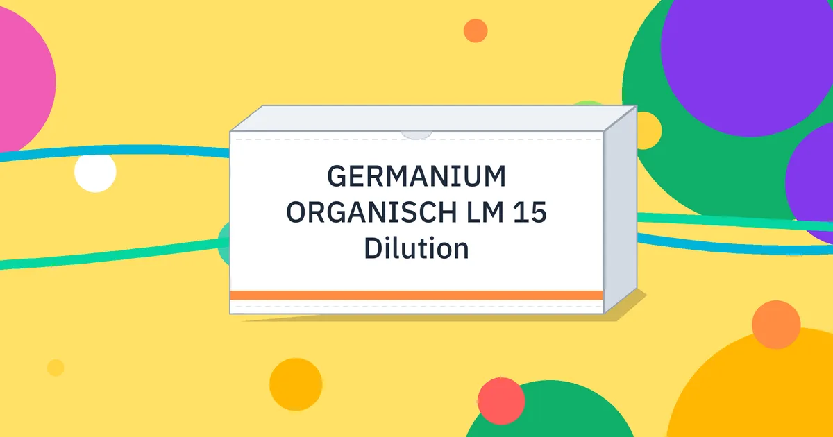 Symbolbild: Packung mit der Aufschrift GERMANIUM ORGANISCH LM 15 Dilution (PZN 16363785) – Verfügbarkeit und Bezug in Apotheken in Frankfurt am Main