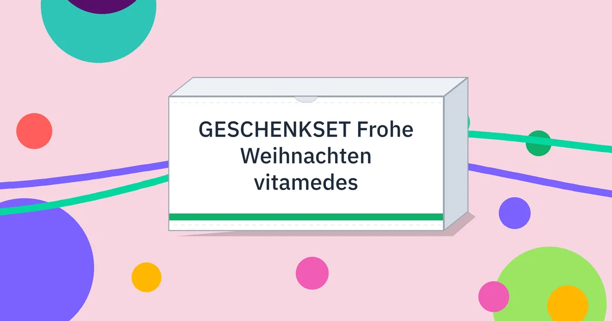 Symbolbild: Packung mit der Aufschrift GESCHENKSET Frohe Weihnachten vitamedes (PZN 20082394) – Verfügbarkeit und Bezug in Apotheken in Frankfurt am Main