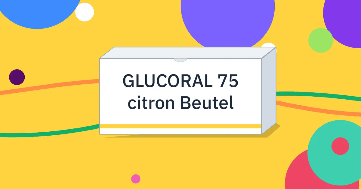 Symbolbild: Packung mit der Aufschrift GLUCORAL 75 citron Beutel (PZN 11586948) – Verfügbarkeit und Bezug in Apotheken in Frankfurt am Main