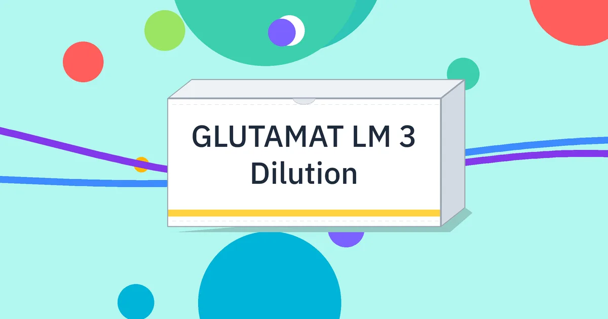 Symbolbild: Packung mit der Aufschrift GLUTAMAT LM 3 Dilution (PZN 12879291) – Verfügbarkeit und Bezug in Apotheken in Frankfurt am Main