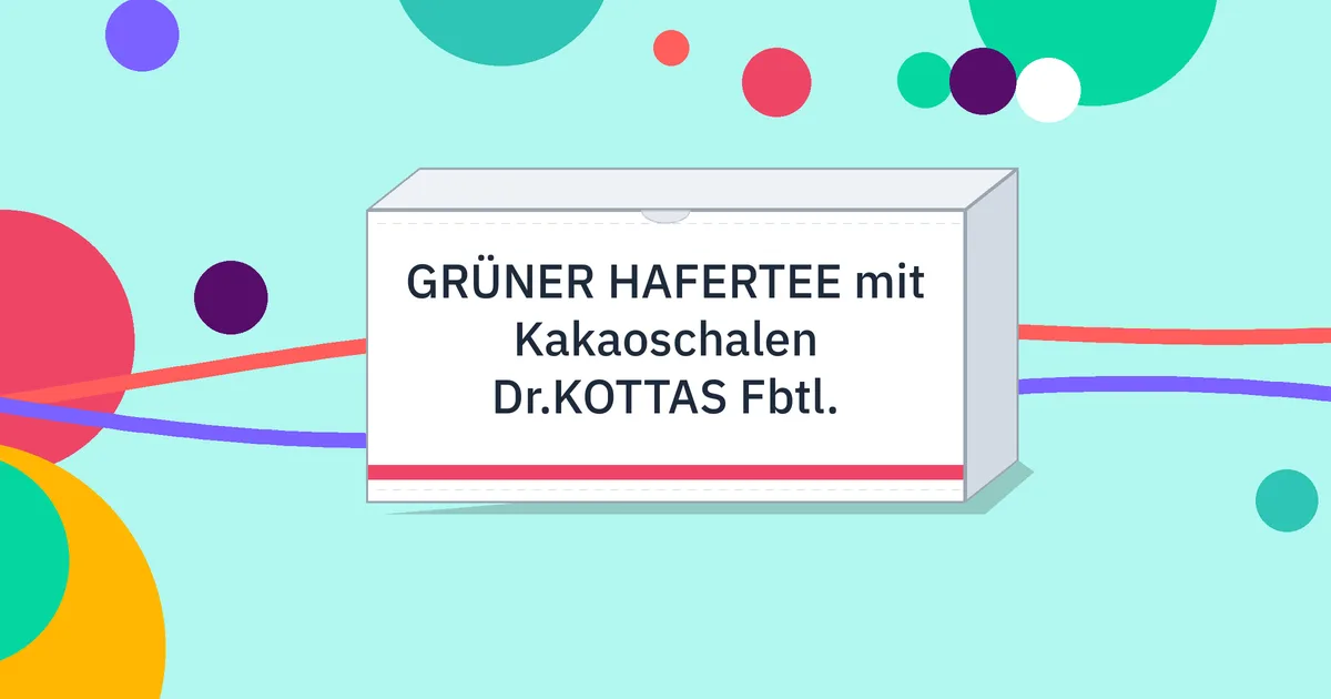 Symbolbild: Packung mit der Aufschrift GRÜNER HAFERTEE mit Kakaoschalen Dr.KOTTAS Fbtl. (PZN 09919874) – Verfügbarkeit und Bezug in Apotheken in Frankfurt am Main