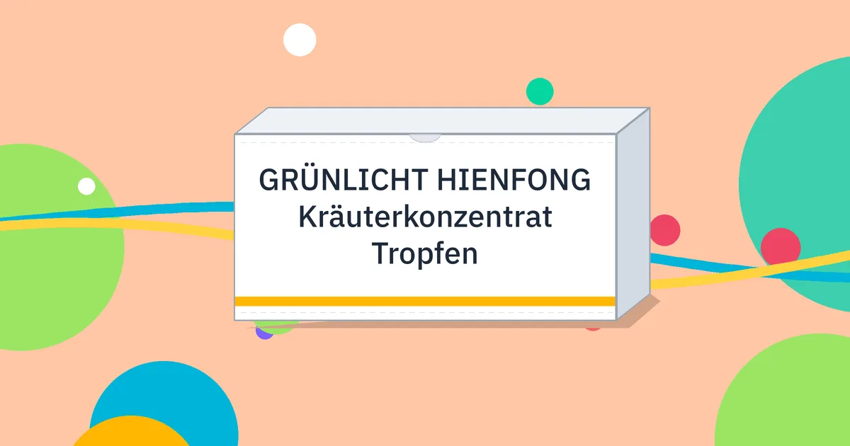Symbolbild: Packung mit der Aufschrift GRÜNLICHT HIENFONG Kräuterkonzentrat Tropfen (PZN 05891825) – Verfügbarkeit und Bezug in Apotheken in Frankfurt am Main