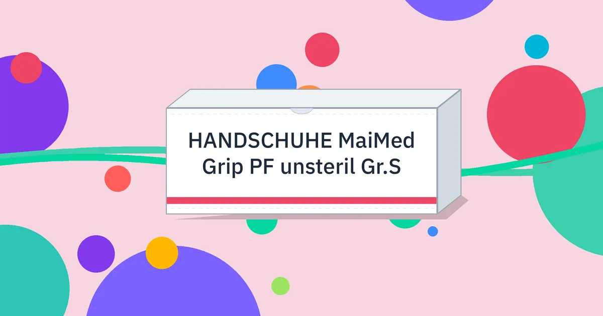 Symbolbild: Packung mit der Aufschrift HANDSCHUHE MaiMed Grip PF unsteril Gr.S (PZN 01662944) – Verfügbarkeit und Bezug in Apotheken in Frankfurt am Main
