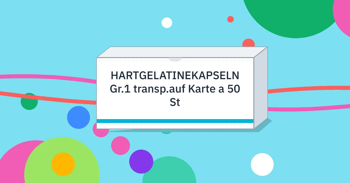 Symbolbild: Packung mit der Aufschrift HARTGELATINEKAPSELN Gr.1 transp.auf Karte a 50 St (PZN 18187944) – Verfügbarkeit und Bezug in Apotheken in Frankfurt am Main