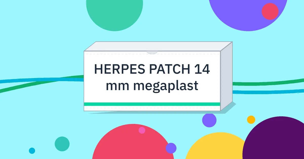 Symbolbild: Packung mit der Aufschrift HERPES PATCH 14 mm megaplast (PZN 16500851) – Verfügbarkeit und Bezug in Apotheken in Frankfurt am Main