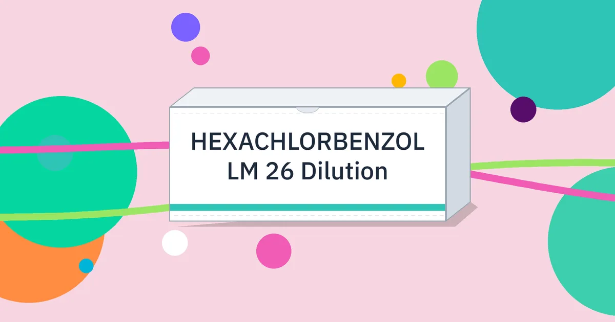 Symbolbild: Packung mit der Aufschrift HEXACHLORBENZOL LM 26 Dilution (PZN 12888982) – Verfügbarkeit und Bezug in Apotheken in Frankfurt am Main