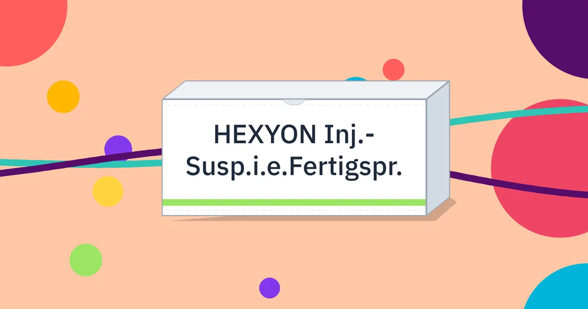 Symbolbild: Packung mit der Aufschrift HEXYON Inj.-Susp.i.e.Fertigspr. (PZN 13475762) – Verfügbarkeit und Bezug in Apotheken in Frankfurt am Main