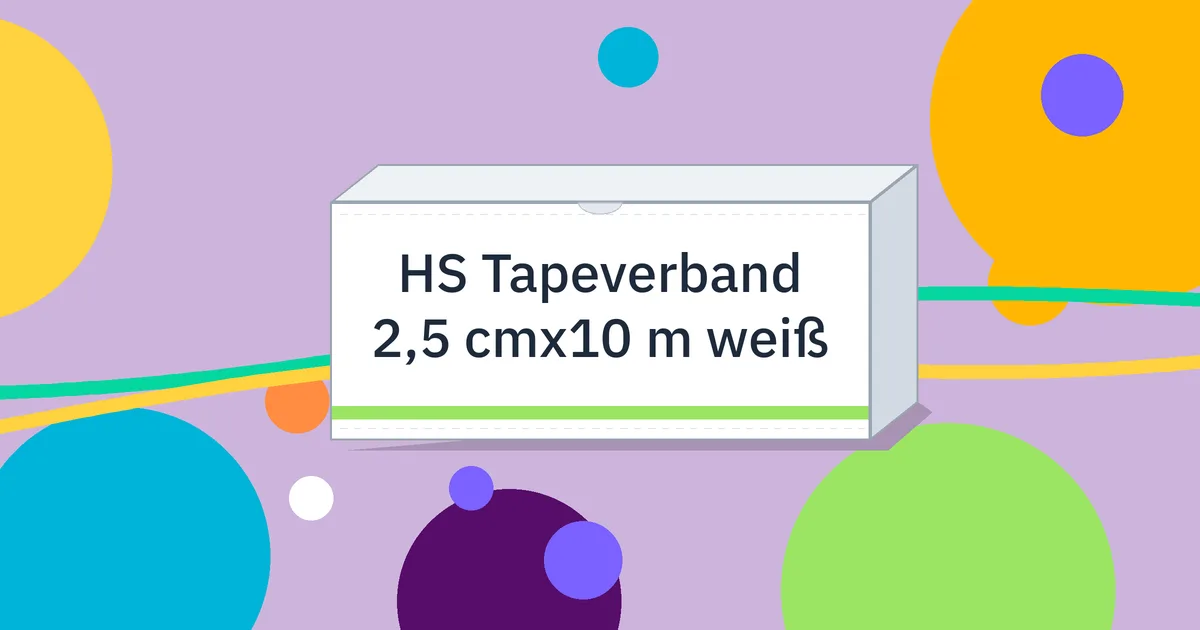 Symbolbild: Packung mit der Aufschrift HS Tapeverband 2,5 cmx10 m weiß (PZN 12570205) – Verfügbarkeit und Bezug in Apotheken in Frankfurt am Main