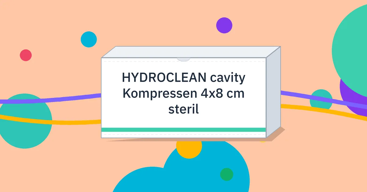 Symbolbild: Packung mit der Aufschrift HYDROCLEAN cavity Kompressen 4x8 cm steril (PZN 17434518) – Verfügbarkeit und Bezug in Apotheken in Frankfurt am Main
