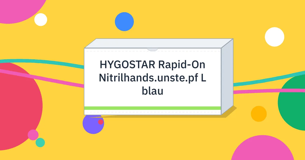 Symbolbild: Packung mit der Aufschrift HYGOSTAR Rapid-On Nitrilhands.unste.pf L blau (PZN 20773112) – Verfügbarkeit und Bezug in Apotheken in Frankfurt am Main
