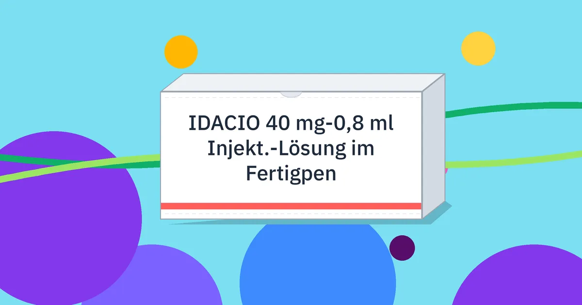 Symbolbild: Packung mit der Aufschrift IDACIO 40 mg-0,8 ml Injekt.-Lösung im Fertigpen (PZN 19880558) – Verfügbarkeit und Bezug in Apotheken in Frankfurt am Main