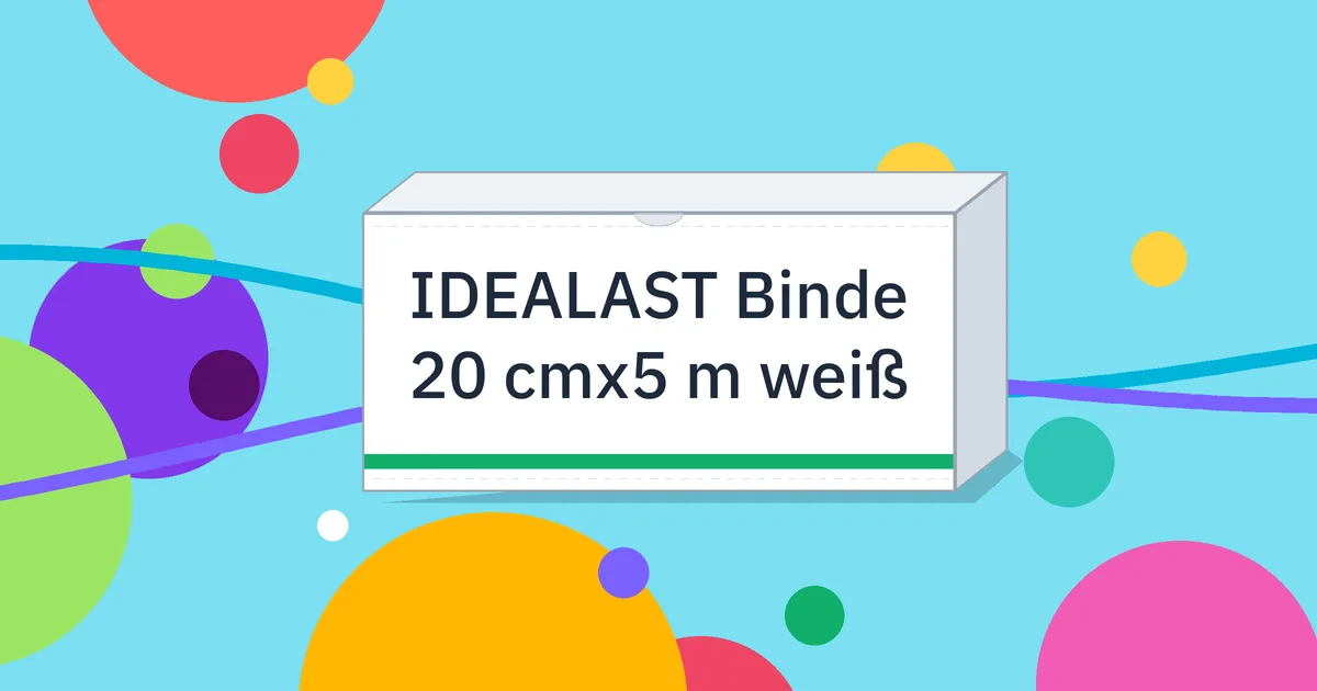 Symbolbild: Packung mit der Aufschrift IDEALAST Binde 20 cmx5 m weiß (PZN 12594772) – Verfügbarkeit und Bezug in Apotheken in Frankfurt am Main