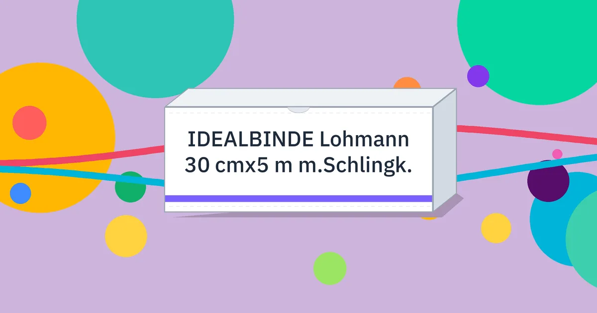 Symbolbild: Packung mit der Aufschrift IDEALBINDE Lohmann 30 cmx5 m m.Schlingk. (PZN 07132532) – Verfügbarkeit und Bezug in Apotheken in Frankfurt am Main
