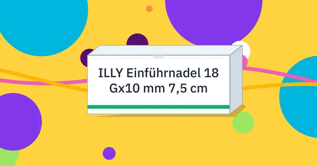 Symbolbild: Packung mit der Aufschrift ILLY Einführnadel 18 Gx10 mm 7,5 cm (PZN 16921251) – Verfügbarkeit und Bezug in Apotheken in Frankfurt am Main