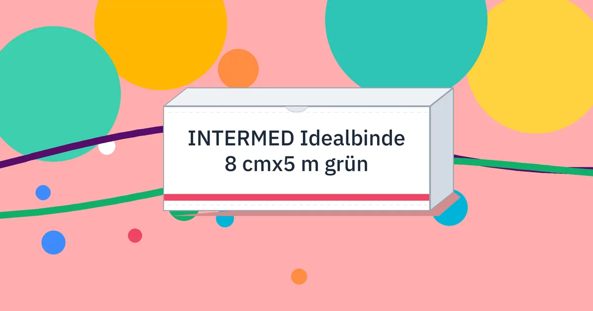 Symbolbild: Packung mit der Aufschrift INTERMED Idealbinde 8 cmx5 m grün (PZN 02540700) – Verfügbarkeit und Bezug in Apotheken in Frankfurt am Main