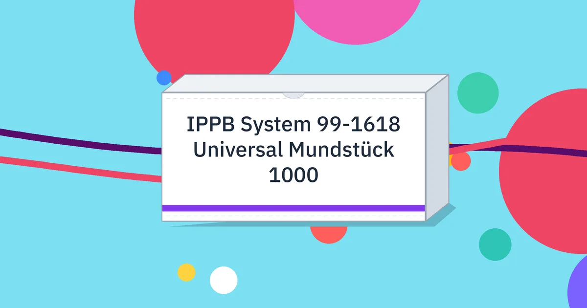 Symbolbild: Packung mit der Aufschrift IPPB System 99-1618 Universal Mundstück 1000 (PZN 02833098) – Verfügbarkeit und Bezug in Apotheken in Frankfurt am Main