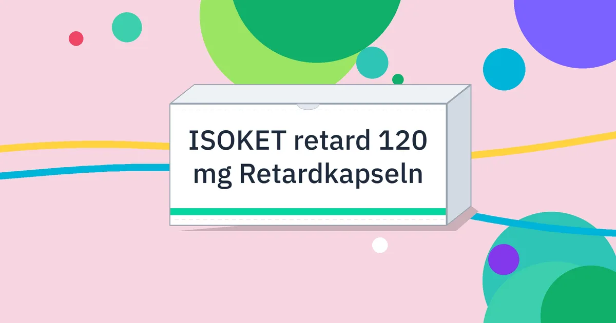 Symbolbild: Packung mit der Aufschrift ISOKET retard 120 mg Retardkapseln (PZN 05969272) – Verfügbarkeit und Bezug in Apotheken in Frankfurt am Main