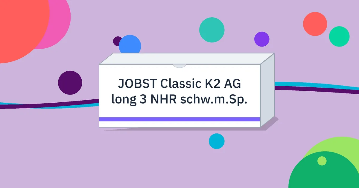 Symbolbild: Packung mit der Aufschrift JOBST Classic K2 AG long 3 NHR schw.m.Sp. (PZN 10726821) – Verfügbarkeit und Bezug in Apotheken in Frankfurt am Main
