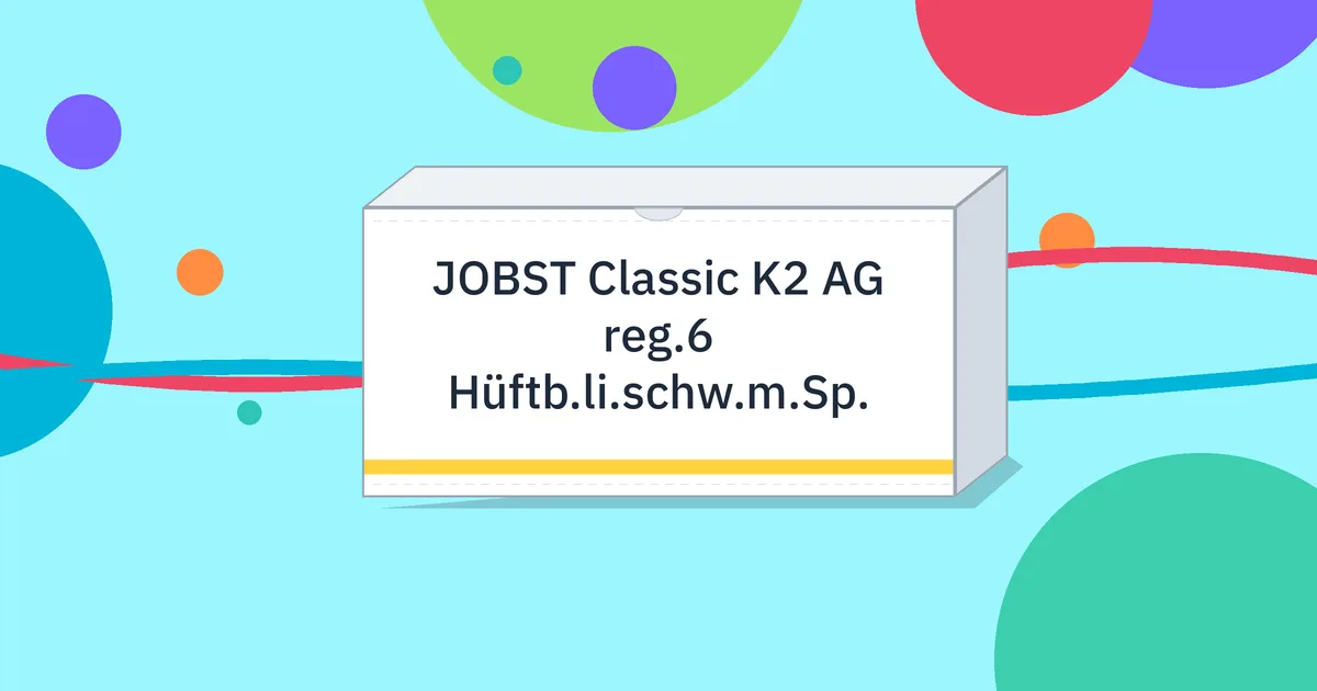 Symbolbild: Packung mit der Aufschrift JOBST Classic K2 AG reg.6 Hüftb.li.schw.m.Sp. (PZN 13159742) – Verfügbarkeit und Bezug in Apotheken in Frankfurt am Main