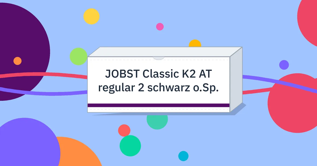Symbolbild: Packung mit der Aufschrift JOBST Classic K2 AT regular 2 schwarz o.Sp. (PZN 11275898) – Verfügbarkeit und Bezug in Apotheken in Frankfurt am Main