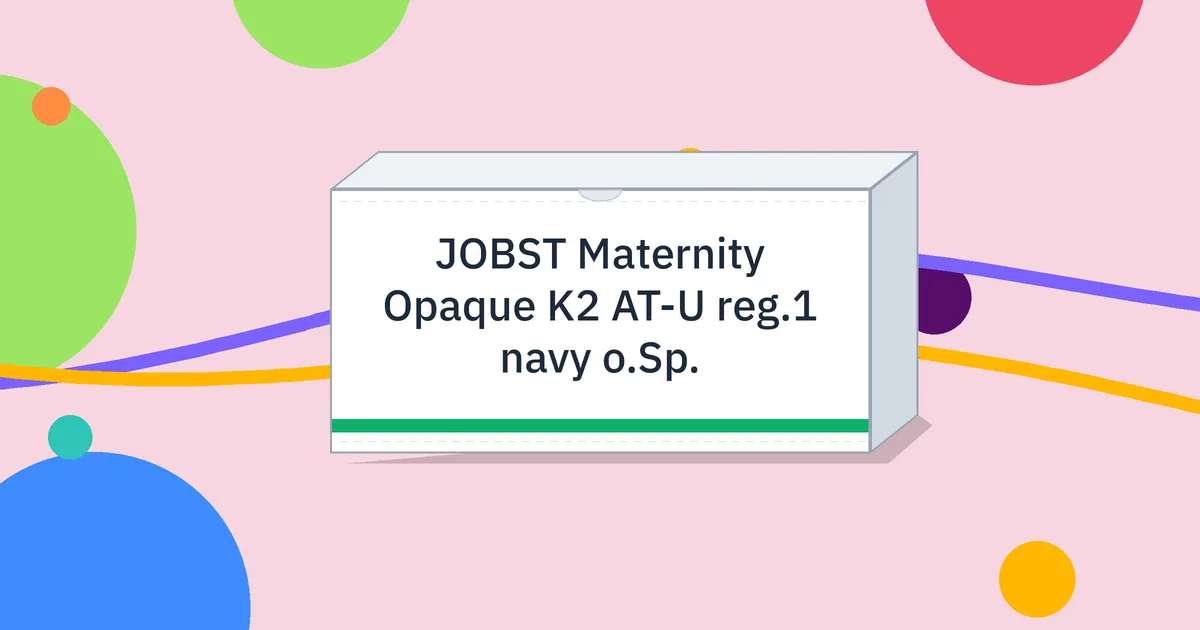 Symbolbild: Packung mit der Aufschrift JOBST Maternity Opaque K2 AT-U reg.1 navy o.Sp. (PZN 15861021) – Verfügbarkeit und Bezug in Apotheken in Frankfurt am Main
