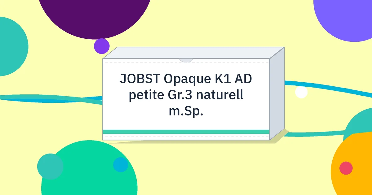 Symbolbild: Packung mit der Aufschrift JOBST Opaque K1 AD petite Gr.3 naturell m.Sp. (PZN 13079061) – Verfügbarkeit und Bezug in Apotheken in Frankfurt am Main