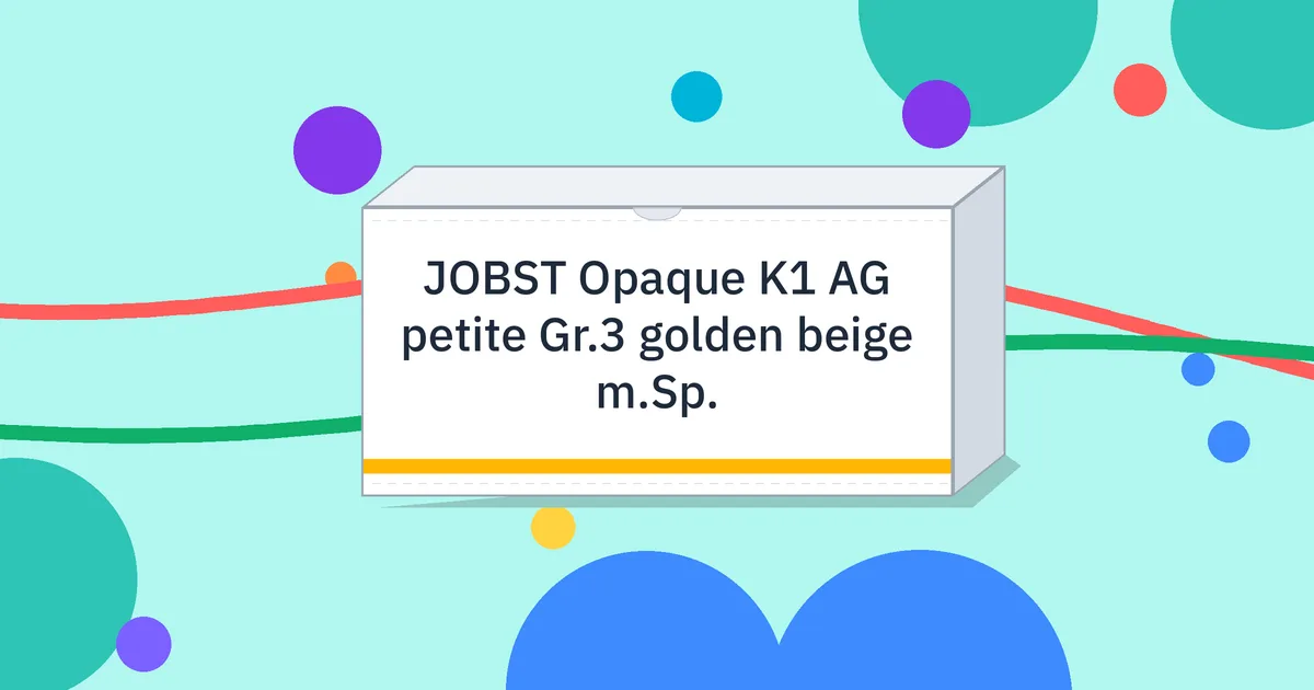 Symbolbild: Packung mit der Aufschrift JOBST Opaque K1 AG petite Gr.3 golden beige m.Sp. (PZN 16268928) – Verfügbarkeit und Bezug in Apotheken in Frankfurt am Main