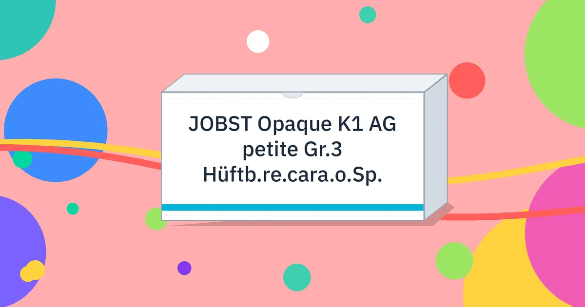 Symbolbild: Packung mit der Aufschrift JOBST Opaque K1 AG petite Gr.3 Hüftb.re.cara.o.Sp. (PZN 13099388) – Verfügbarkeit und Bezug in Apotheken in Frankfurt am Main