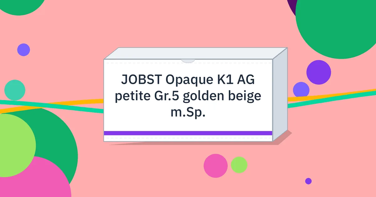 Symbolbild: Packung mit der Aufschrift JOBST Opaque K1 AG petite Gr.5 golden beige m.Sp. (PZN 16268940) – Verfügbarkeit und Bezug in Apotheken in Frankfurt am Main