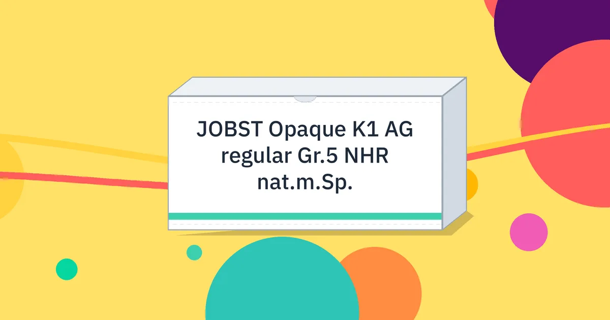 Symbolbild: Packung mit der Aufschrift JOBST Opaque K1 AG regular Gr.5 NHR nat.m.Sp. (PZN 13091582) – Verfügbarkeit und Bezug in Apotheken in Frankfurt am Main
