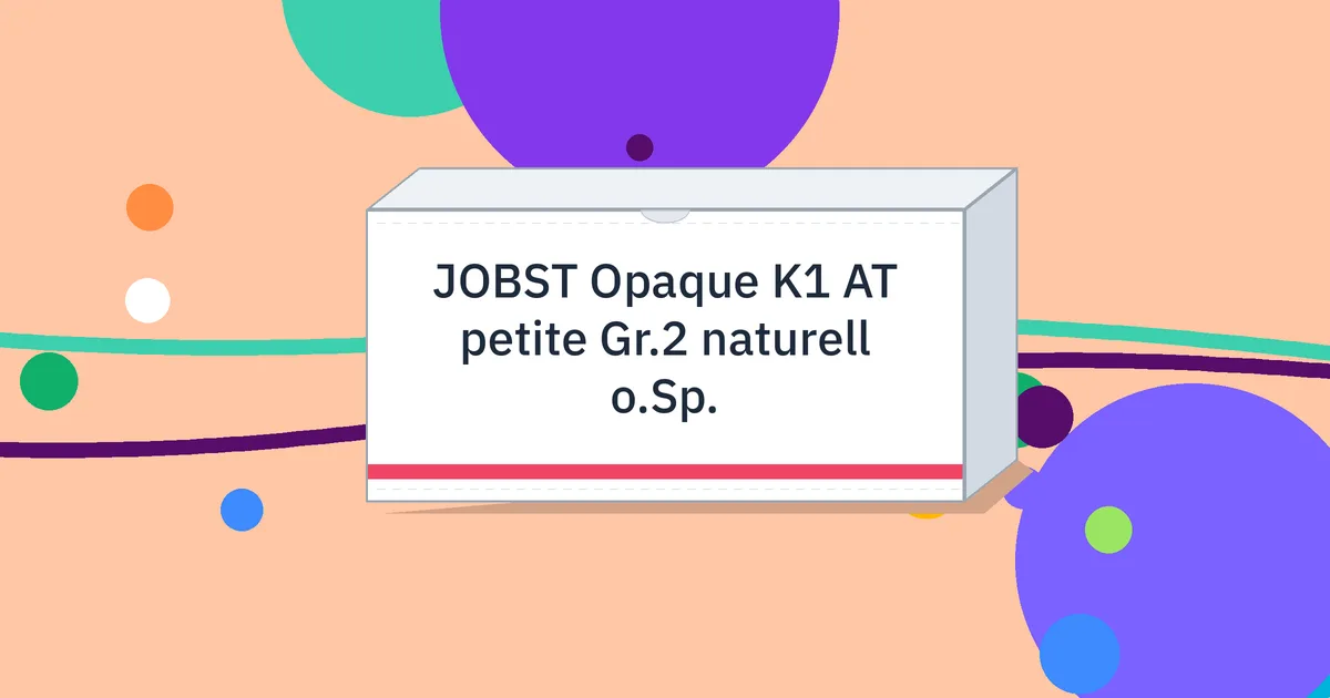 Symbolbild: Packung mit der Aufschrift JOBST Opaque K1 AT petite Gr.2 naturell o.Sp. (PZN 13104126) – Verfügbarkeit und Bezug in Apotheken in Frankfurt am Main