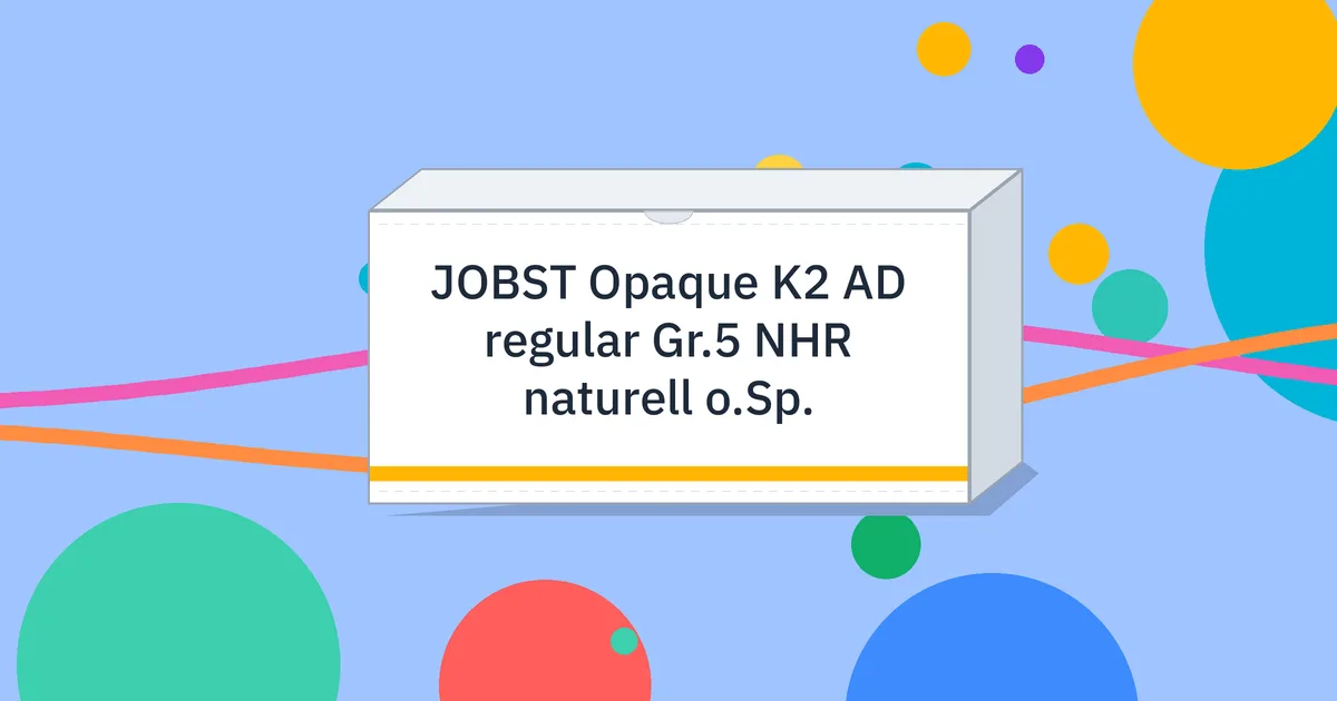 Symbolbild: Packung mit der Aufschrift JOBST Opaque K2 AD regular Gr.5 NHR naturell o.Sp. (PZN 13111497) – Verfügbarkeit und Bezug in Apotheken in Frankfurt am Main