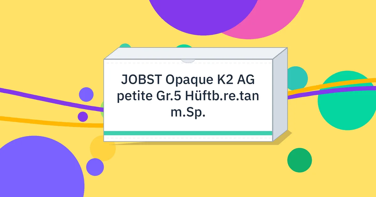 Symbolbild: Packung mit der Aufschrift JOBST Opaque K2 AG petite Gr.5 Hüftb.re.tan m.Sp. (PZN 16288322) – Verfügbarkeit und Bezug in Apotheken in Frankfurt am Main