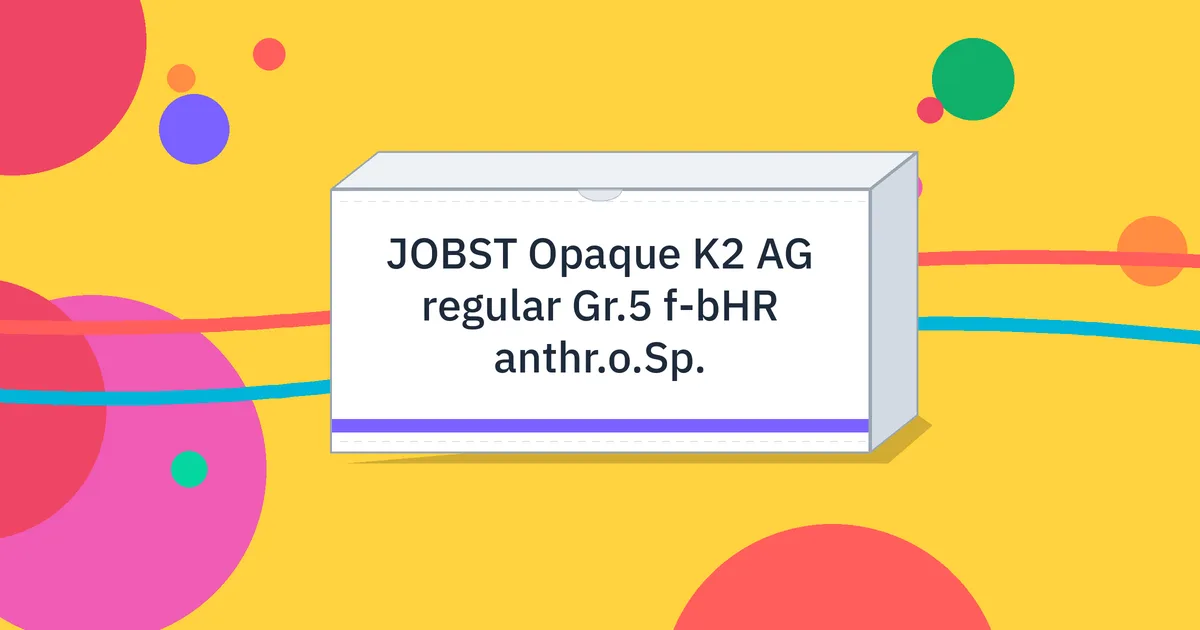 Symbolbild: Packung mit der Aufschrift JOBST Opaque K2 AG regular Gr.5 f-bHR anthr.o.Sp. (PZN 16282696) – Verfügbarkeit und Bezug in Apotheken in Frankfurt am Main