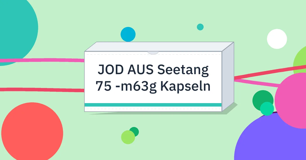 Symbolbild: Packung mit der Aufschrift JOD AUS Seetang 75 -m63g Kapseln (PZN 15656485) – Verfügbarkeit und Bezug in Apotheken in Frankfurt am Main
