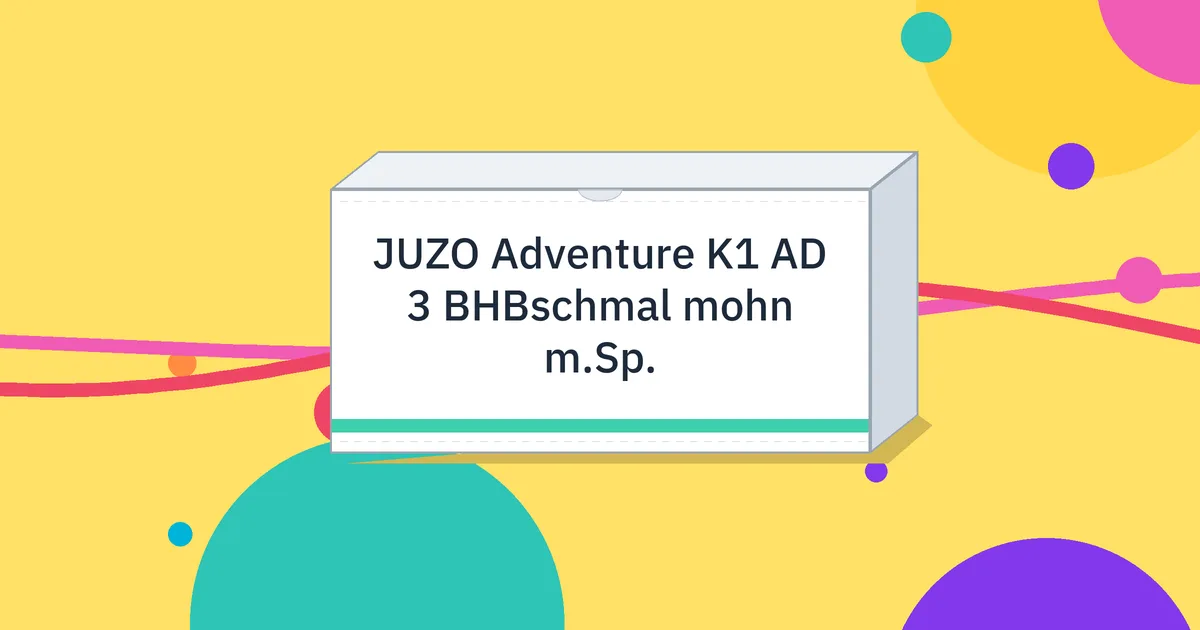 Symbolbild: Packung mit der Aufschrift JUZO Adventure K1 AD 3 BHBschmal mohn m.Sp. (PZN 15495881) – Verfügbarkeit und Bezug in Apotheken in Frankfurt am Main