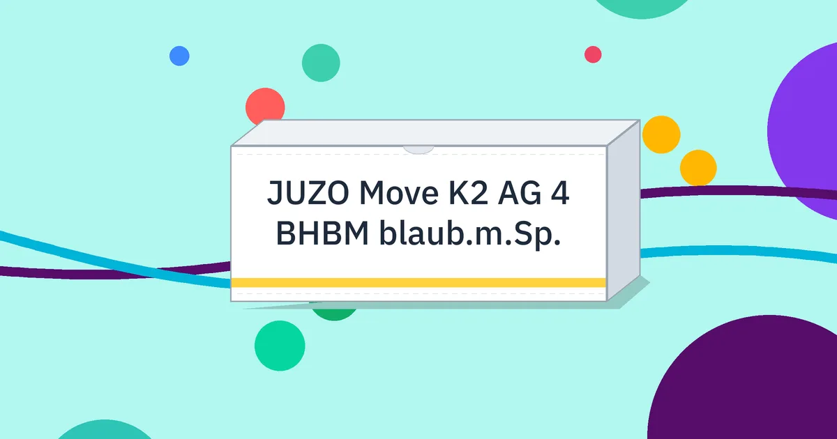 Symbolbild: Packung mit der Aufschrift JUZO Move K2 AG 4 BHBM blaub.m.Sp. (PZN 18556235) – Verfügbarkeit und Bezug in Apotheken in Frankfurt am Main
