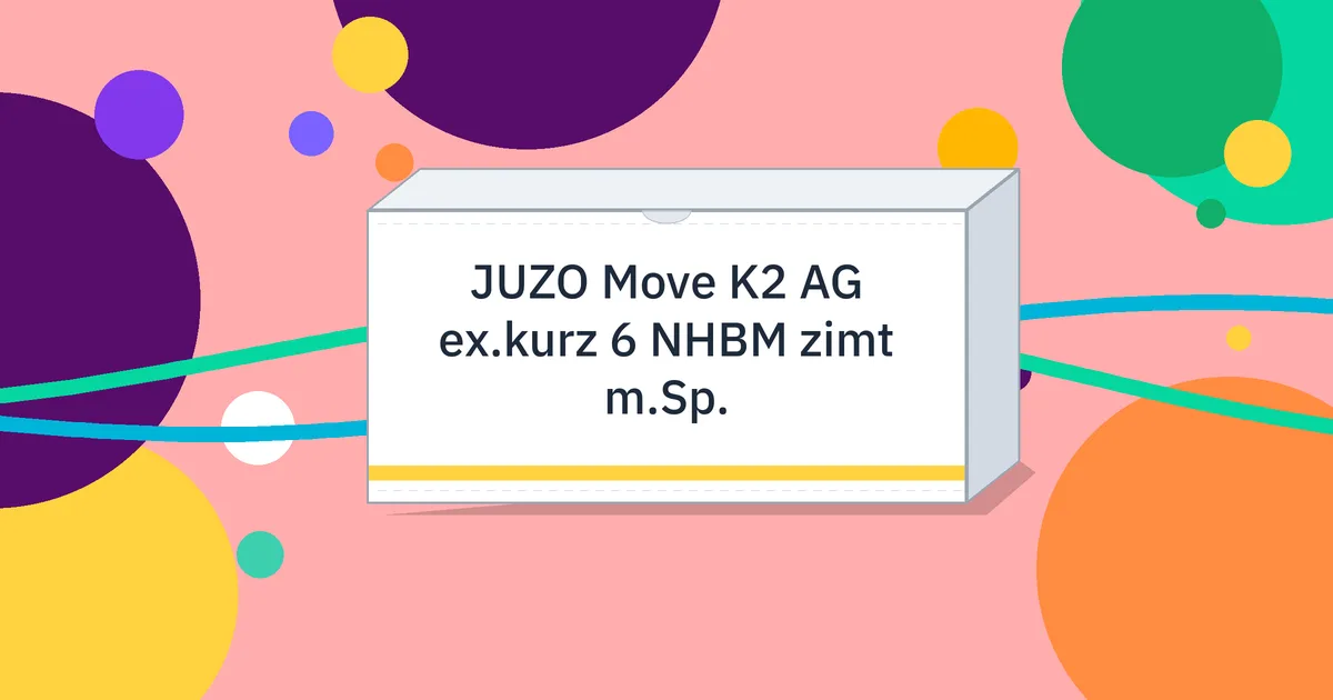 Symbolbild: Packung mit der Aufschrift JUZO Move K2 AG ex.kurz 6 NHBM zimt m.Sp. (PZN 18531258) – Verfügbarkeit und Bezug in Apotheken in Frankfurt am Main