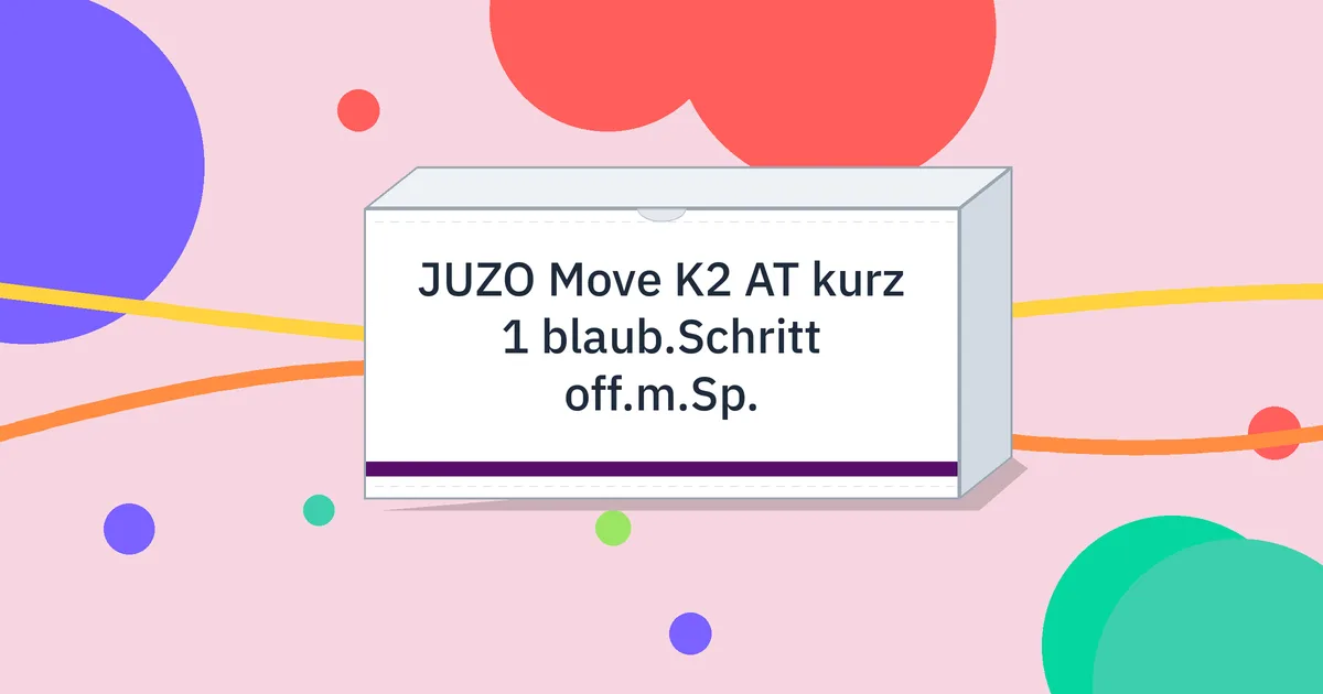 Symbolbild: Packung mit der Aufschrift JUZO Move K2 AT kurz 1 blaub.Schritt off.m.Sp. (PZN 20674396) – Verfügbarkeit und Bezug in Apotheken in Frankfurt am Main
