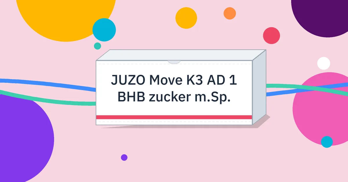 Symbolbild: Packung mit der Aufschrift JUZO Move K3 AD 1 BHB zucker m.Sp. (PZN 18566943) – Verfügbarkeit und Bezug in Apotheken in Frankfurt am Main