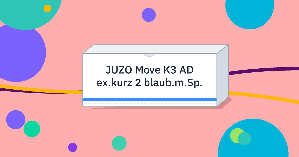Symbolbild: Packung mit der Aufschrift JUZO Move K3 AD ex.kurz 2 blaub.m.Sp. (PZN 18573127) – Verfügbarkeit und Bezug in Apotheken in Frankfurt am Main