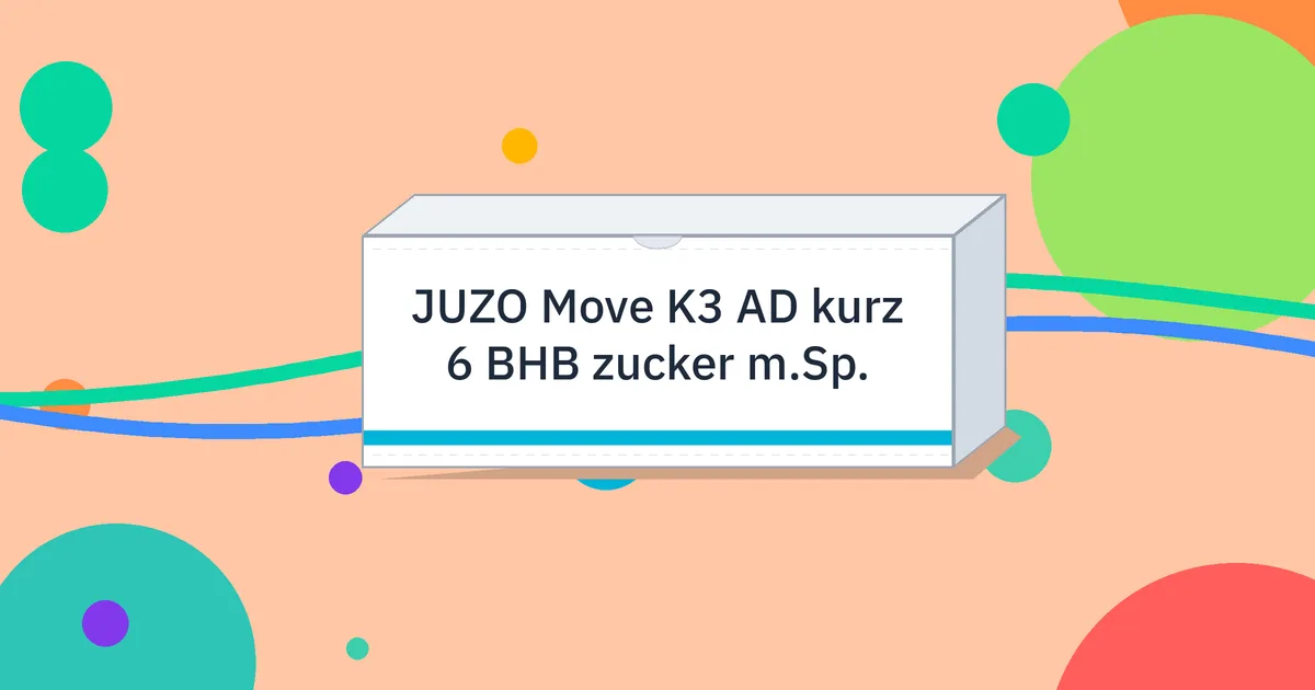 Symbolbild: Packung mit der Aufschrift JUZO Move K3 AD kurz 6 BHB zucker m.Sp. (PZN 18568327) – Verfügbarkeit und Bezug in Apotheken in Frankfurt am Main
