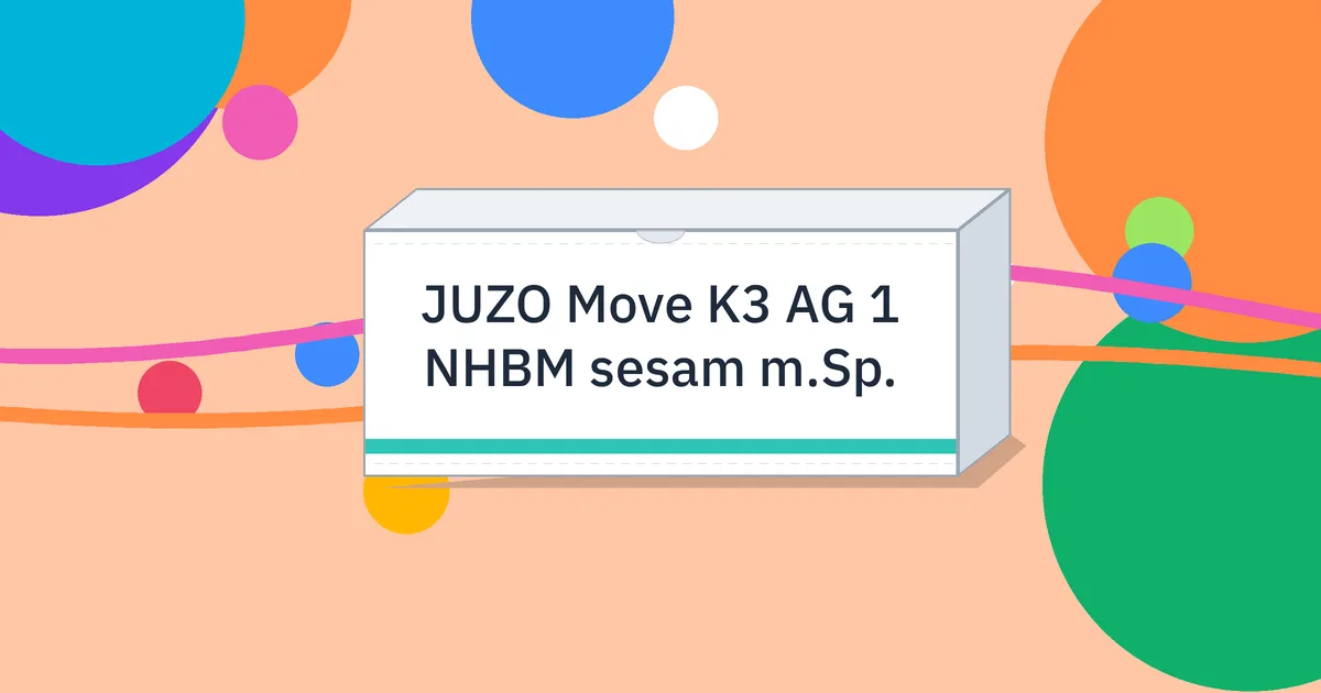 Symbolbild: Packung mit der Aufschrift JUZO Move K3 AG 1 NHBM sesam m.Sp. (PZN 18574799) – Verfügbarkeit und Bezug in Apotheken in Frankfurt am Main