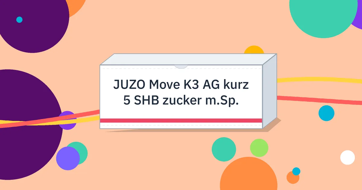 Symbolbild: Packung mit der Aufschrift JUZO Move K3 AG kurz 5 SHB zucker m.Sp. (PZN 18579294) – Verfügbarkeit und Bezug in Apotheken in Frankfurt am Main