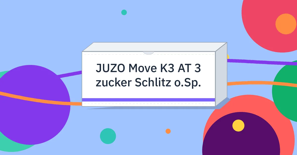 Symbolbild: Packung mit der Aufschrift JUZO Move K3 AT 3 zucker Schlitz o.Sp. (PZN 20679264) – Verfügbarkeit und Bezug in Apotheken in Frankfurt am Main