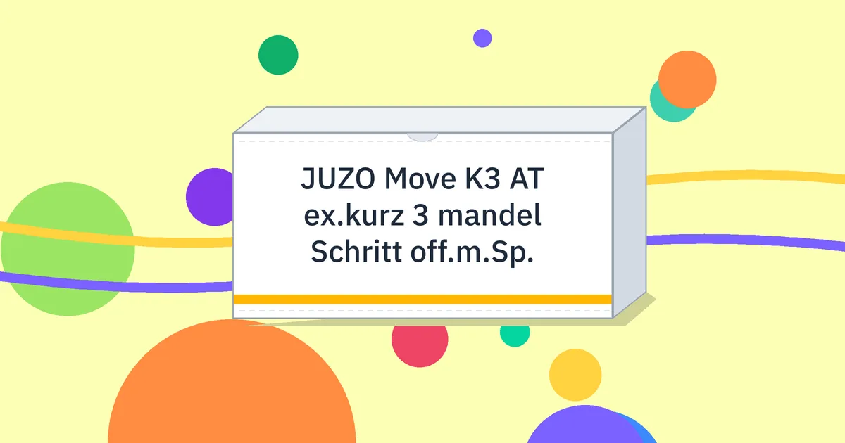 Symbolbild: Packung mit der Aufschrift JUZO Move K3 AT ex.kurz 3 mandel Schritt off.m.Sp. (PZN 20680698) – Verfügbarkeit und Bezug in Apotheken in Frankfurt am Main