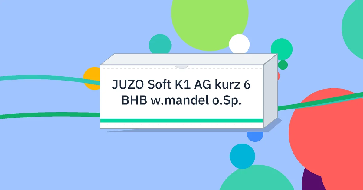 Symbolbild: Packung mit der Aufschrift JUZO Soft K1 AG kurz 6 BHB w.mandel o.Sp. (PZN 14838988) – Verfügbarkeit und Bezug in Apotheken in Frankfurt am Main